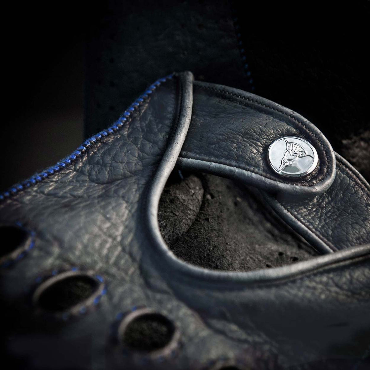 Leather driving gloves Azzurro blue grey men - Modern