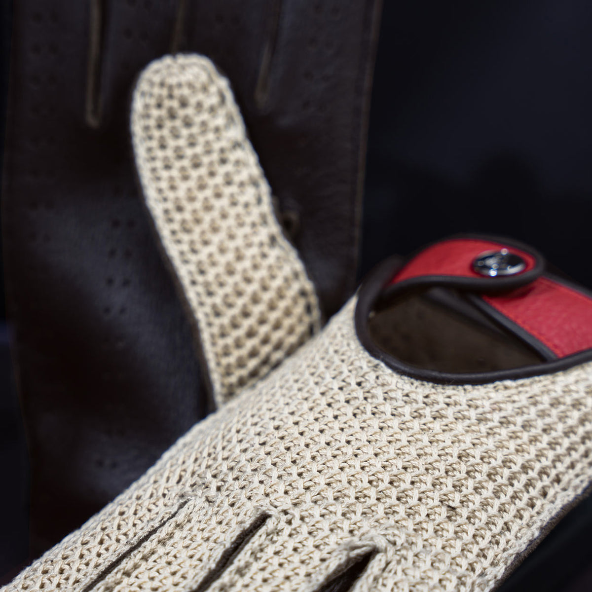 Crochet Red RPM driving gloves