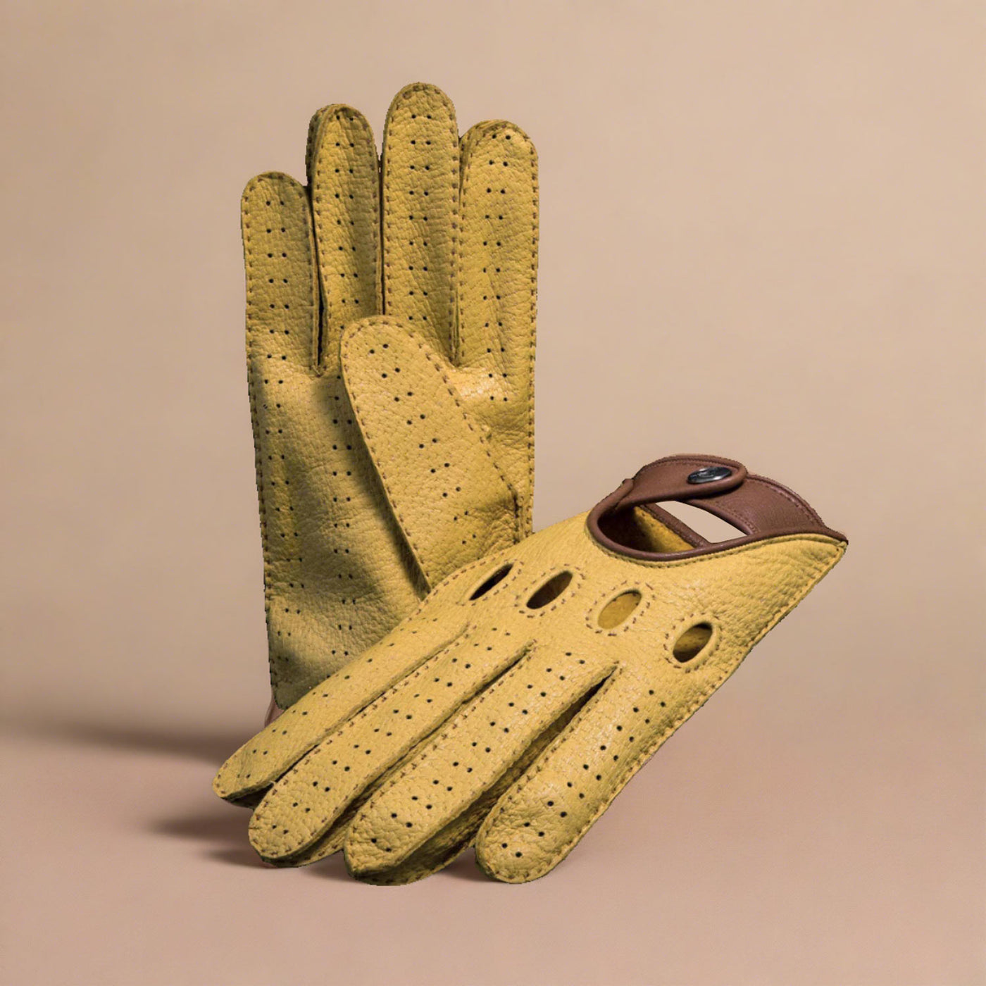Yellow(retro) Bird - Brown men's driving gloves
