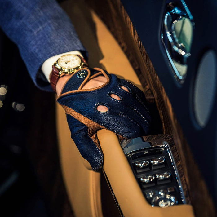 Blue - brown men's driving gloves